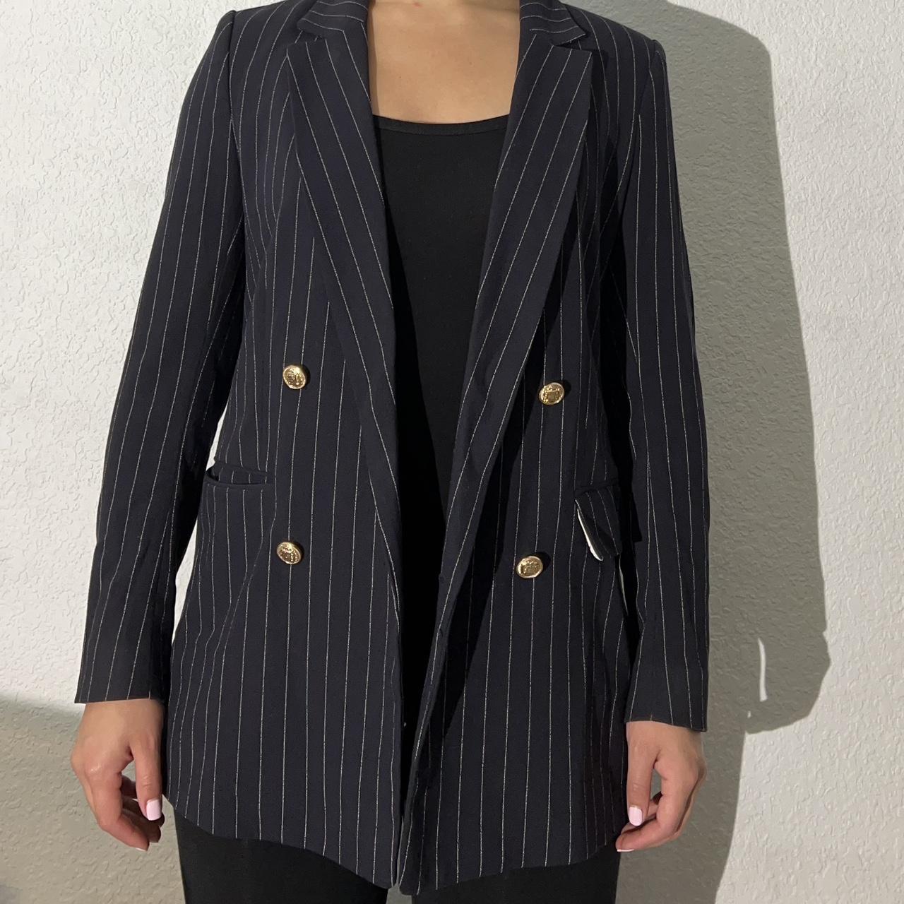 H&M pin stripe blazer Gold button detail Size 6 In... - Depop