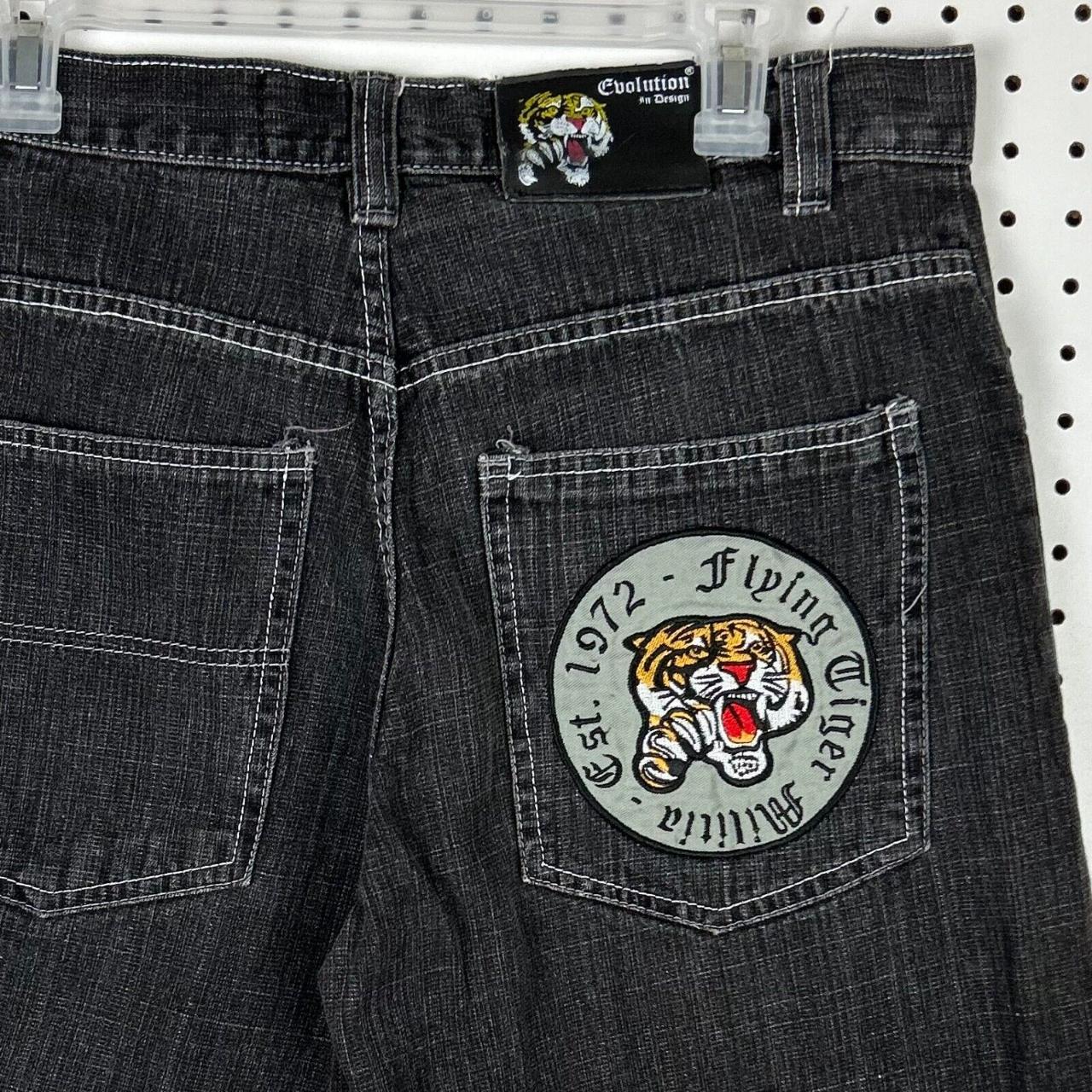 Evolution in Design Tiger Wide Leg Denim Black... - Depop