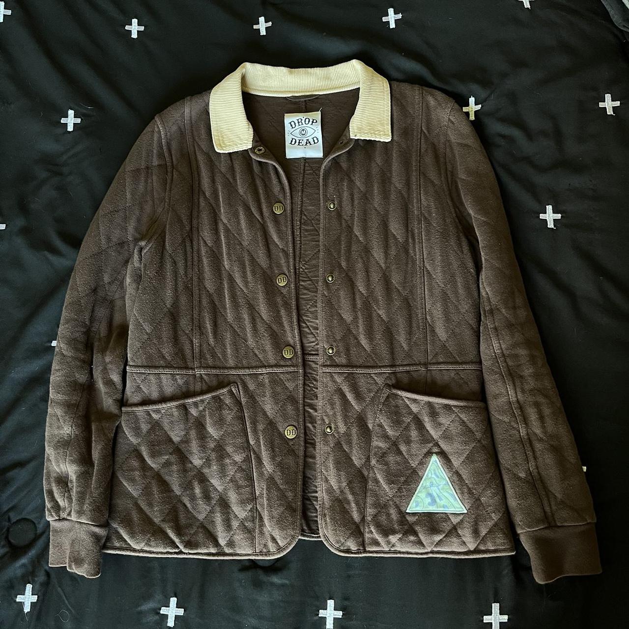 Drop Dead Brown Quilted Jacket Says size Medium but... - Depop