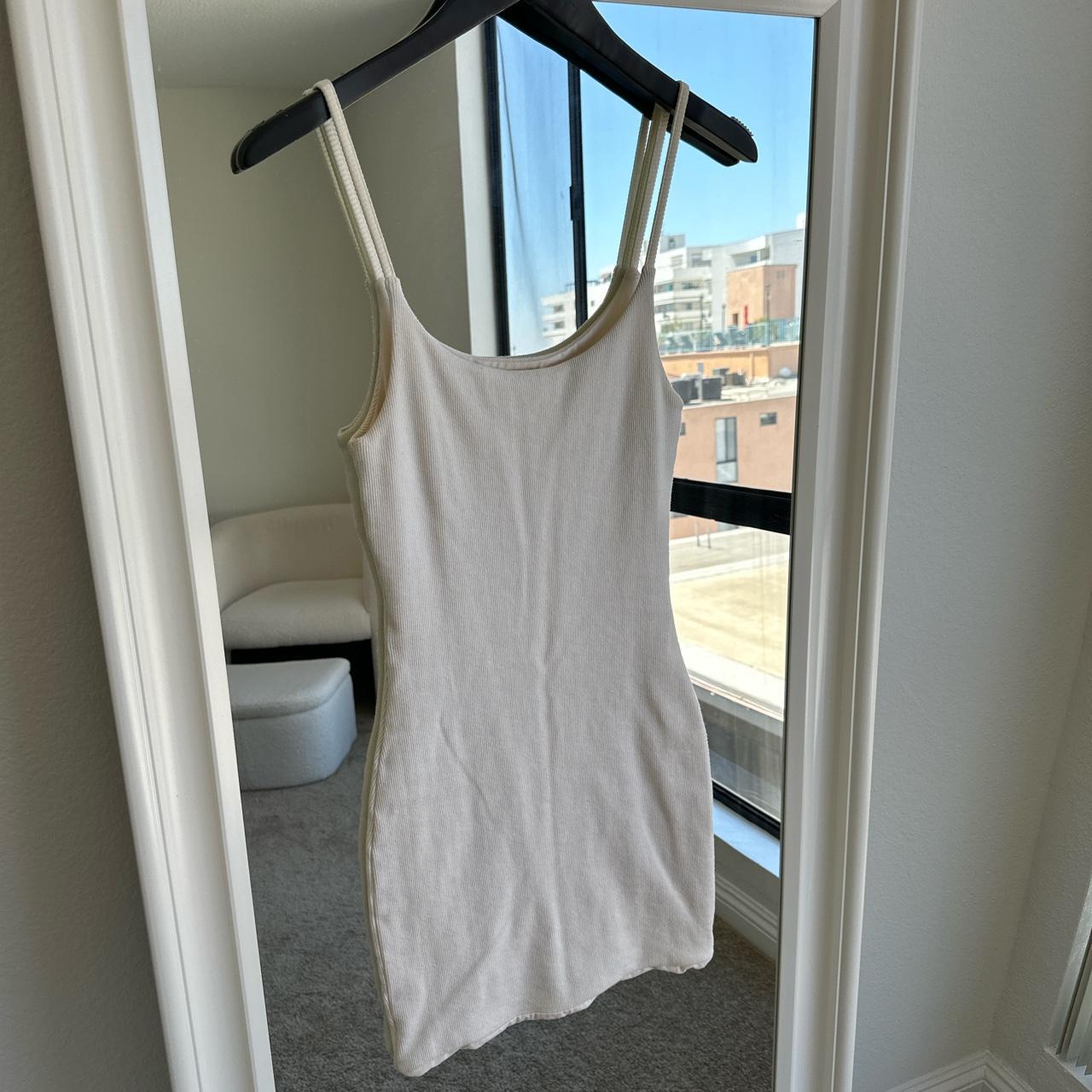 Meshki Cream Ribbed Knit Bodycon Dress - Depop