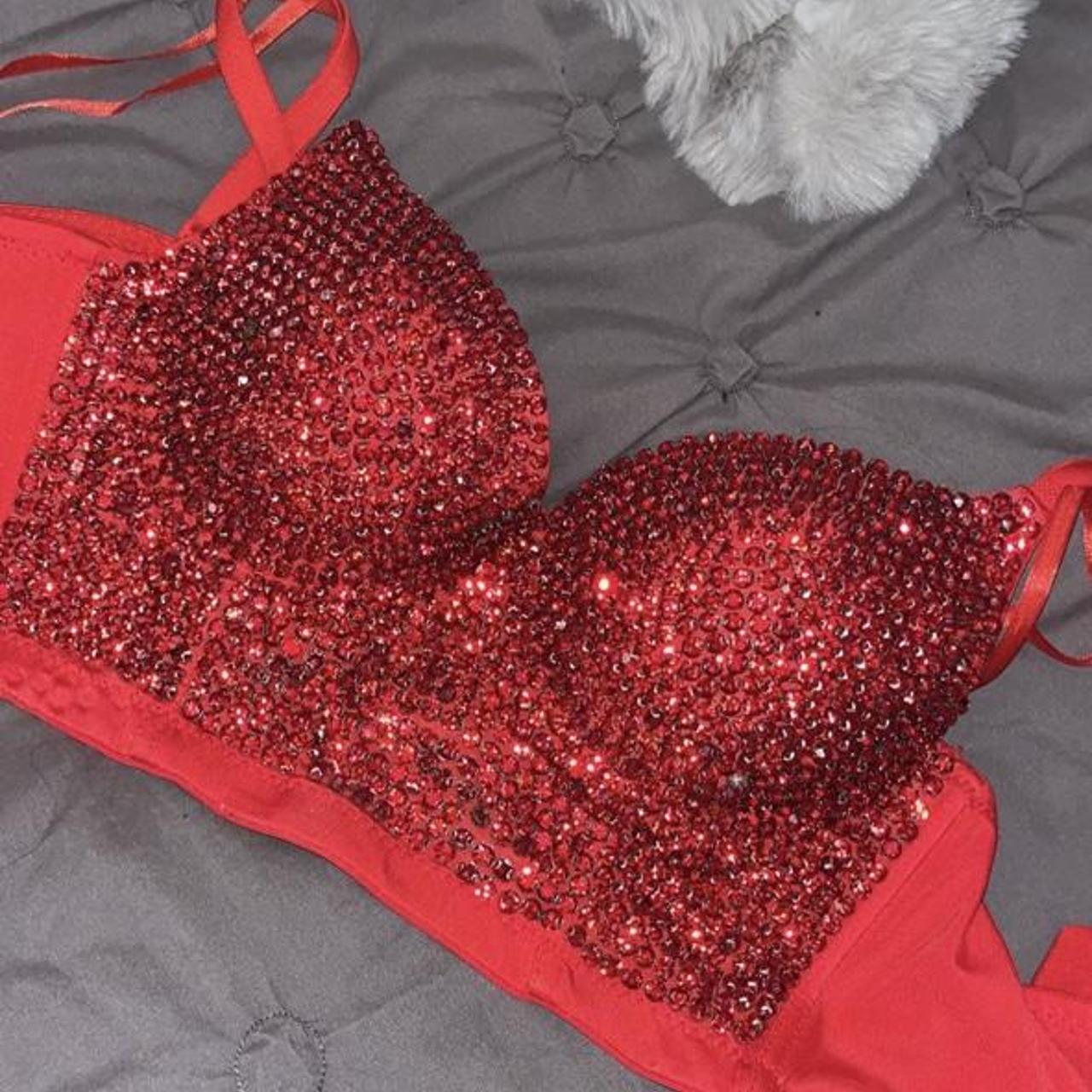 Red diamond bralet Few crystals missing not... - Depop
