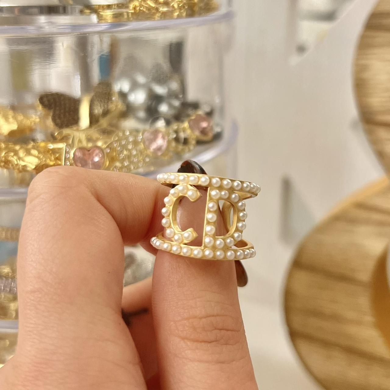Vintage Dior pearl ring Gold New Adjustable size... - Depop