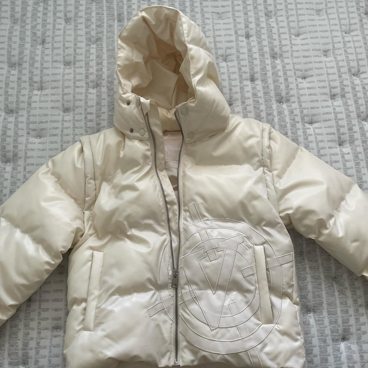 vicinity creme winter jacket with one inside pocket... - Depop