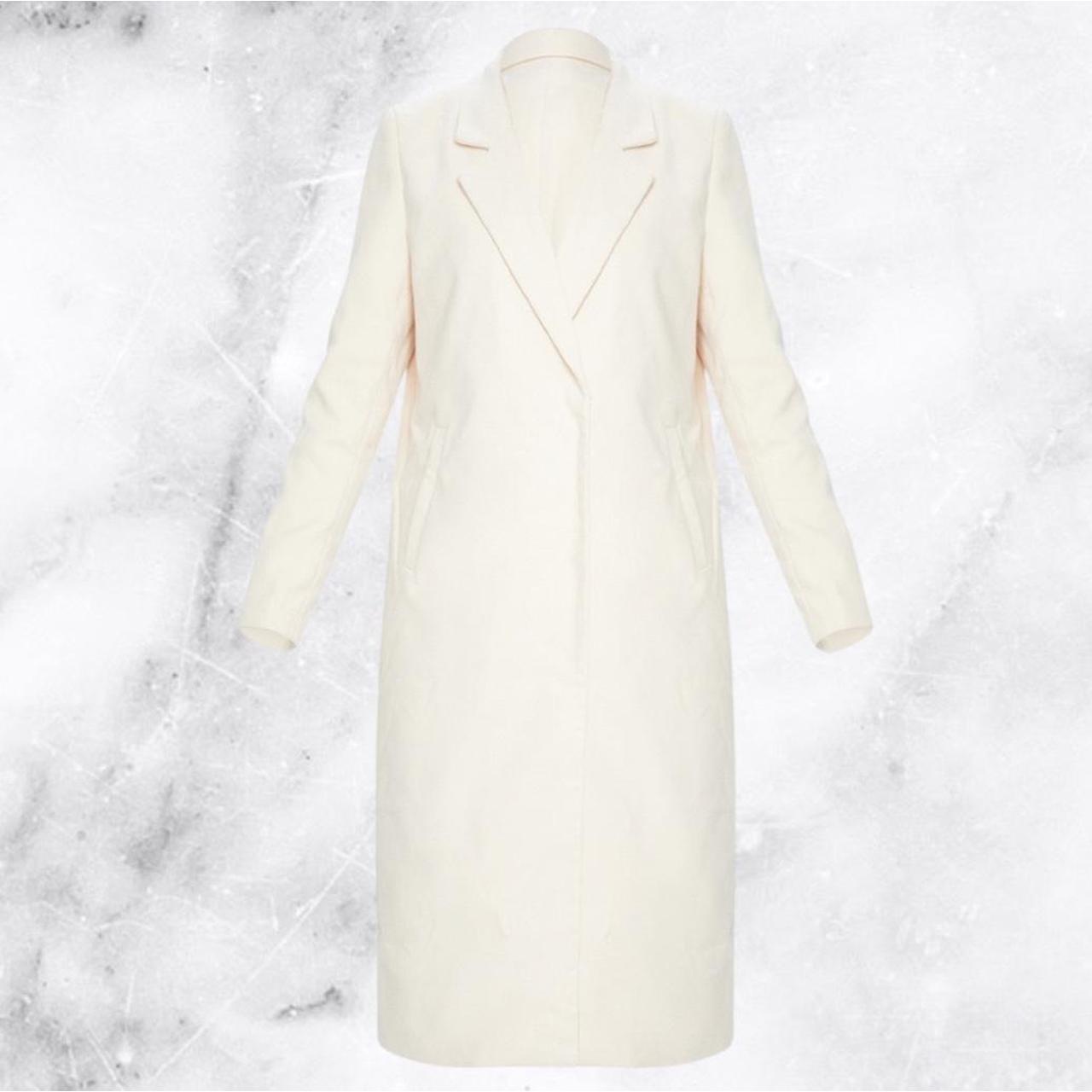 Cream long coat Button down Felt feel Size... - Depop