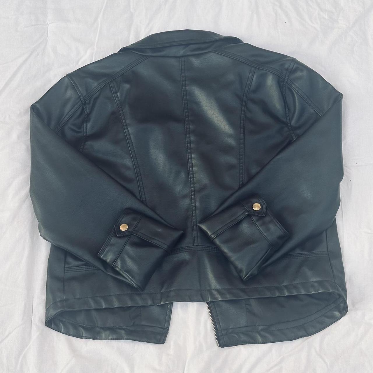 new look leather jacket ~ size: xl ~ golden... - Depop