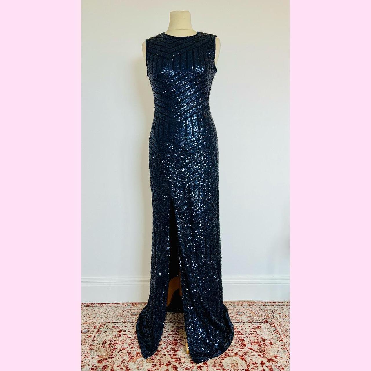 Navy Sequinned floor length Quiz dress with front... - Depop