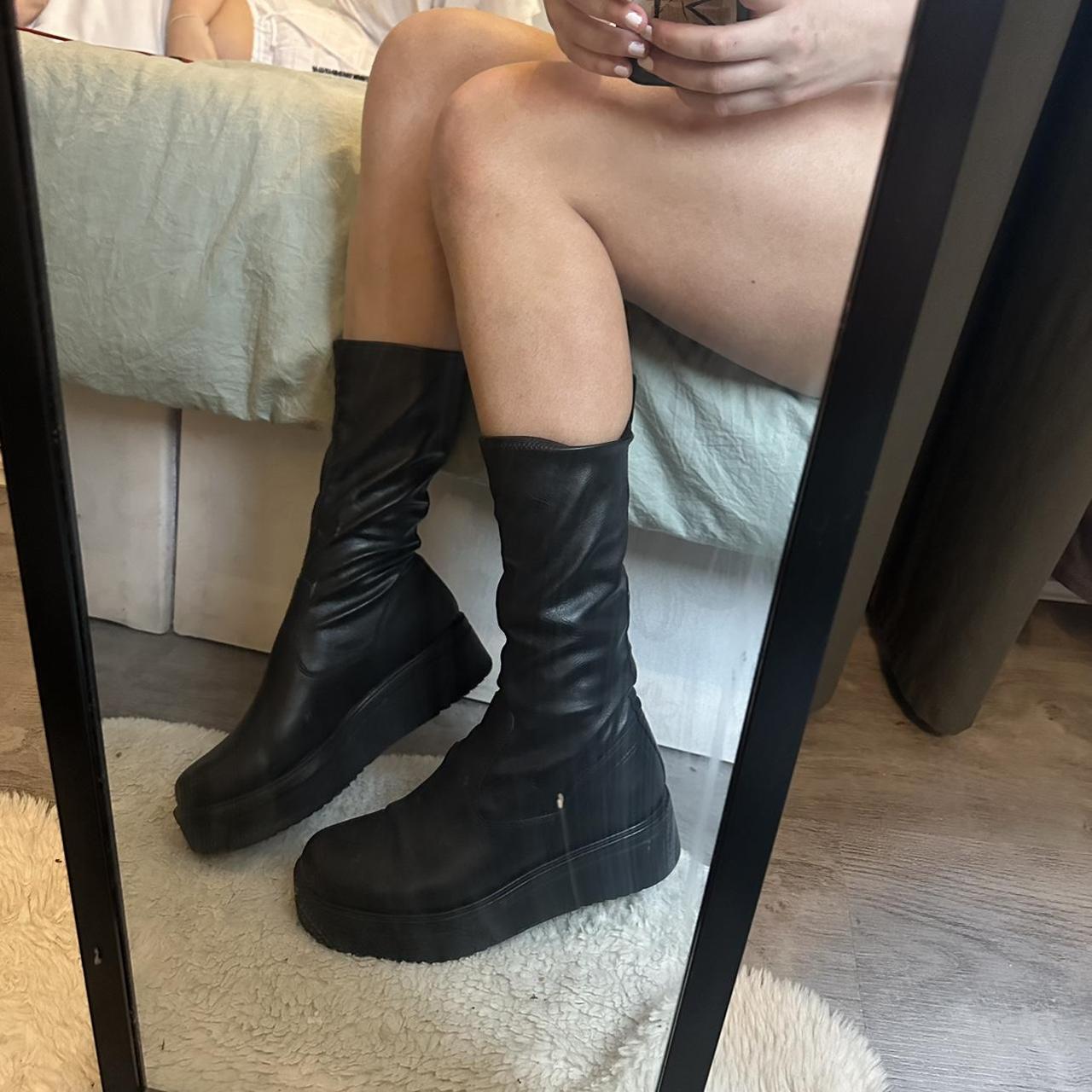 UNIF black calf chunky boots size 6 - Depop