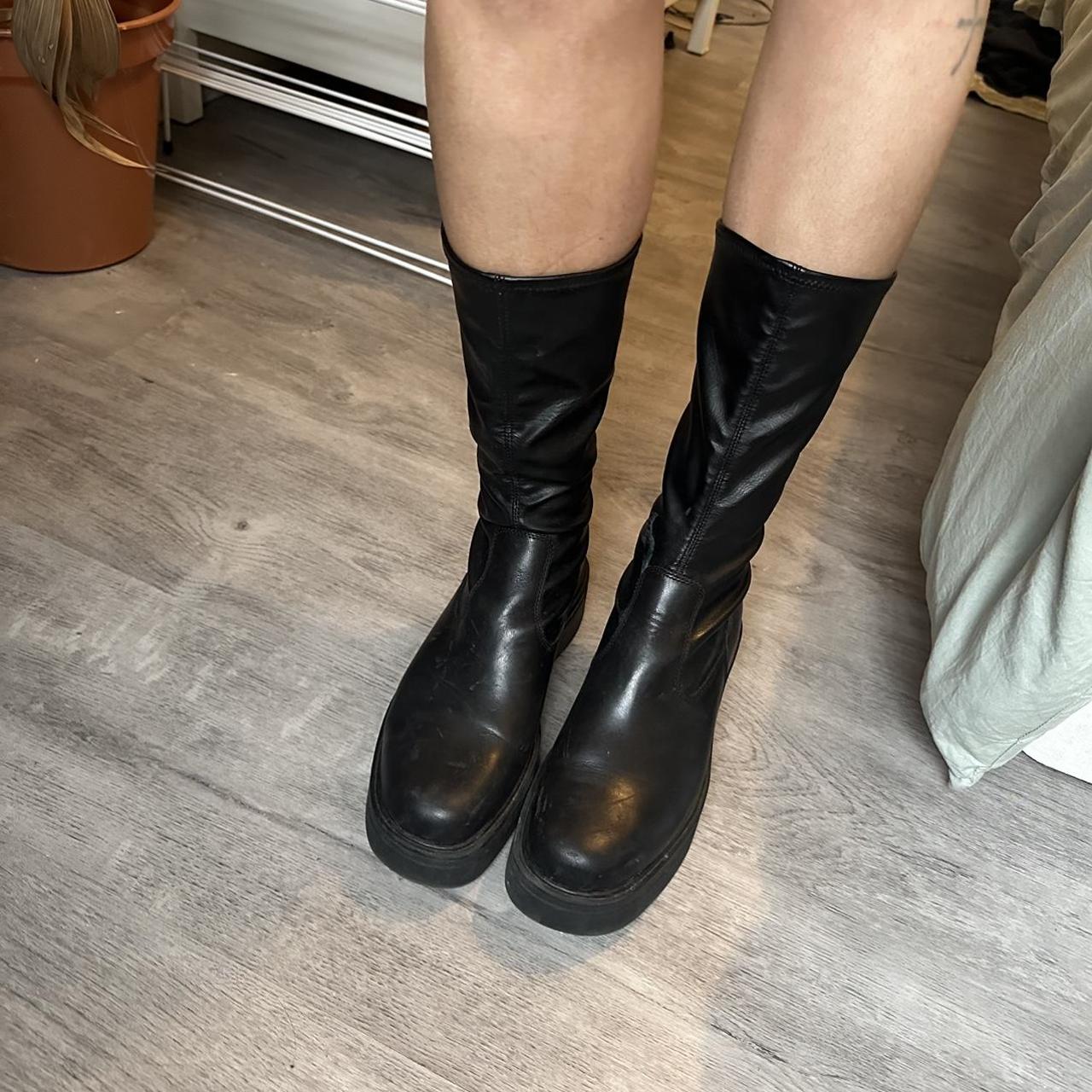UNIF black calf chunky boots size 6 - Depop