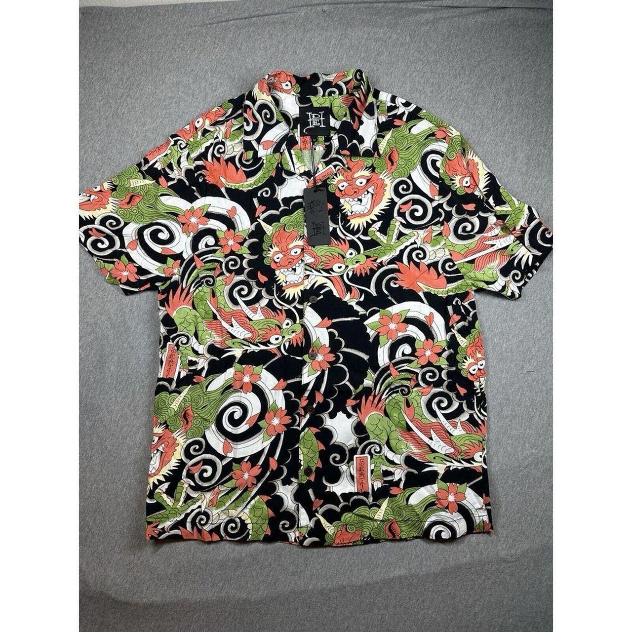 Ed Hardy Japan Dragon Button Up Short Sleeve Shirt... - Depop