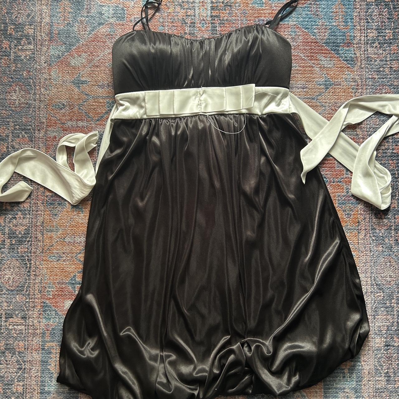black and white satin ruby rox mini dress ! slight... - Depop