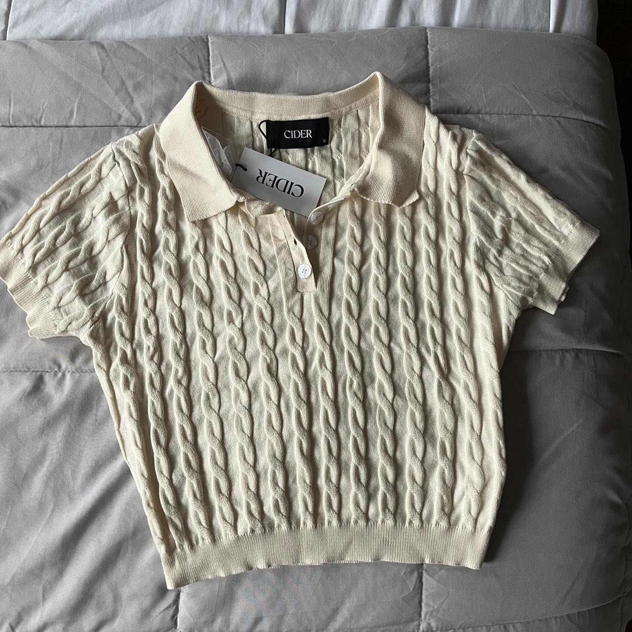 Cider cream cropped knit polo Size small - Depop