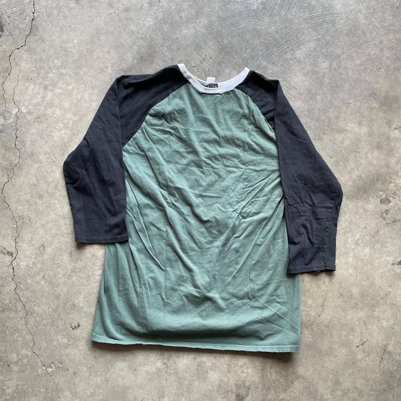 Army green and black Volcom 3/4 sleeve baseball... | Depop