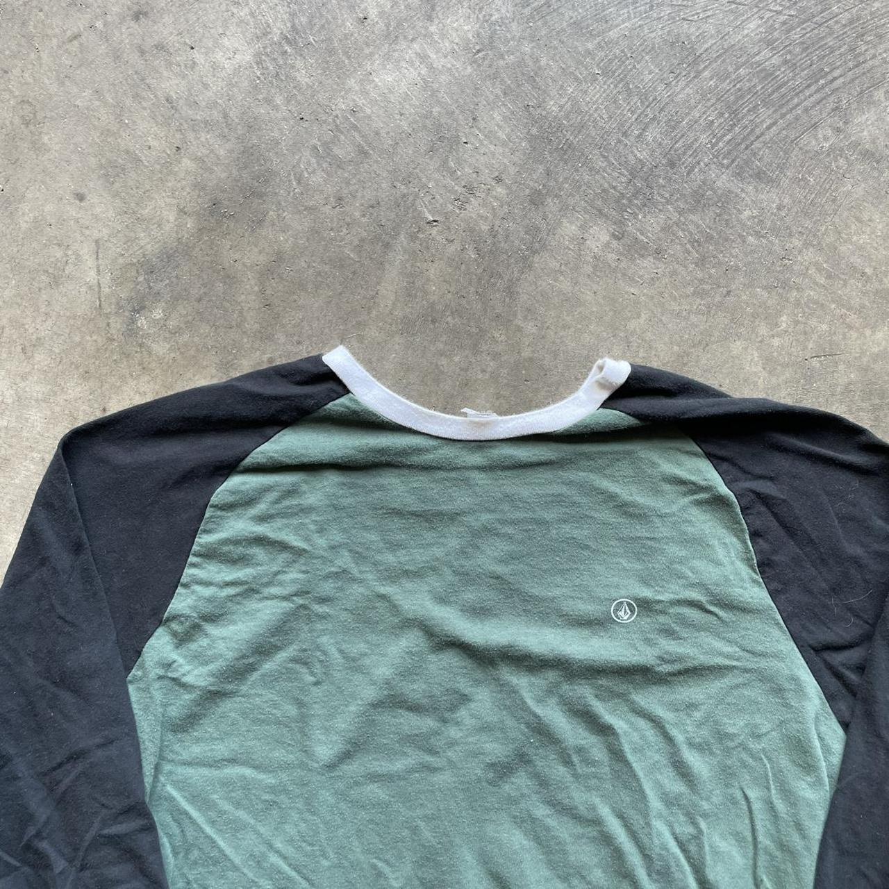 Army green and black Volcom 3/4 sleeve baseball... | Depop