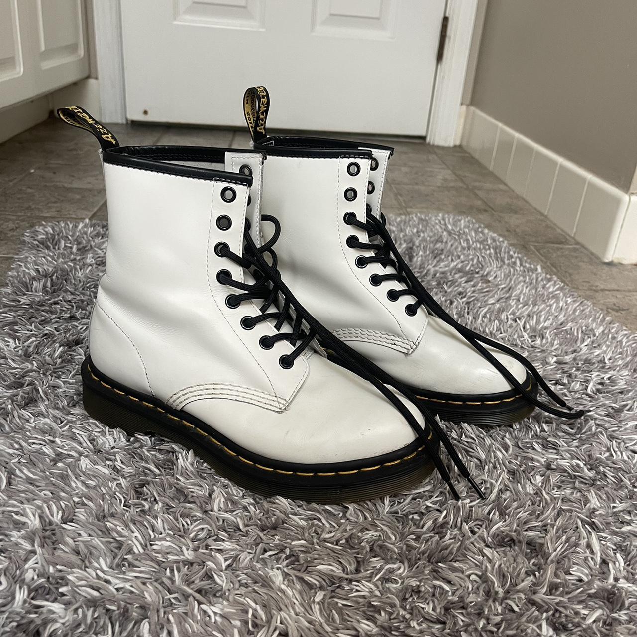 White Doc Marten Boots - worn 3 times - small scuff... - Depop