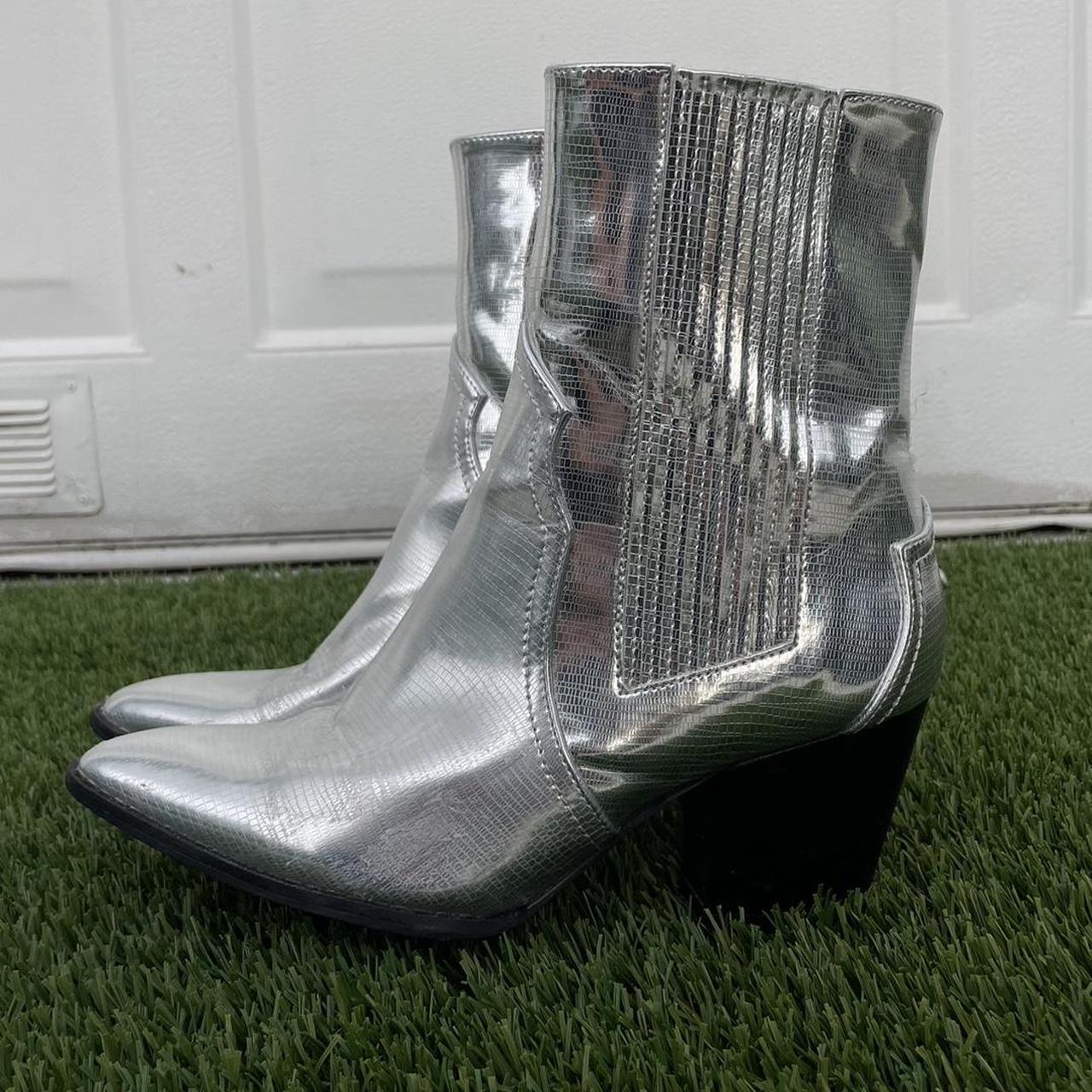 silver western boots from Lulus; a little born out... - Depop