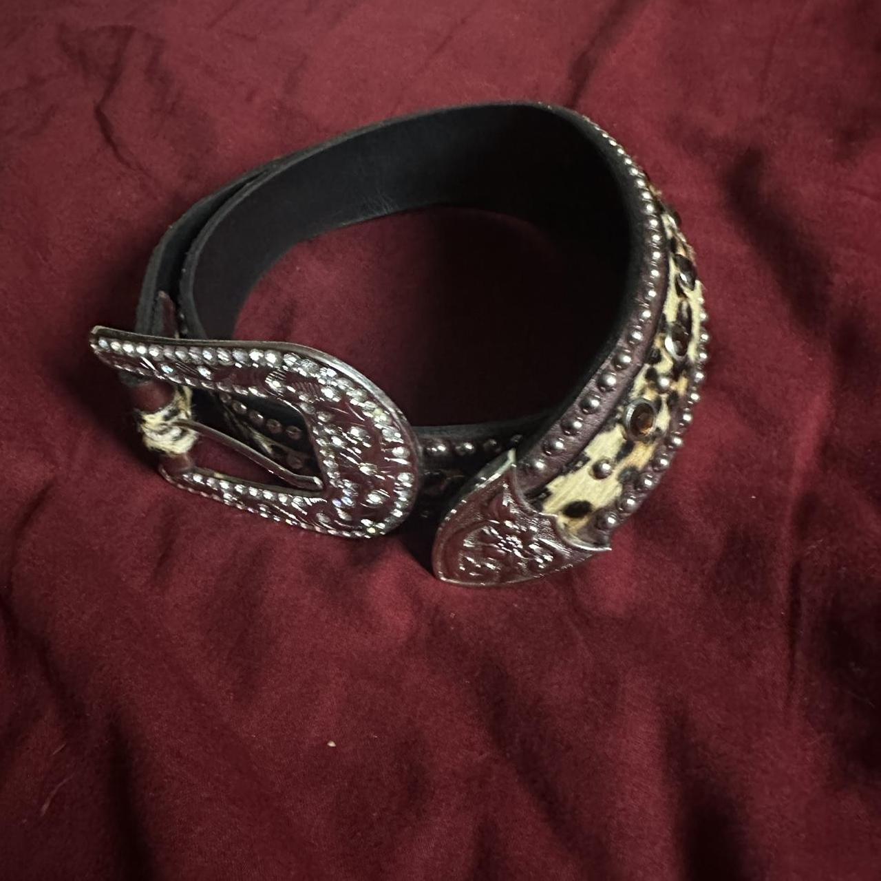 Leopard print Studded Belt Size M, fits a waist from... | Depop