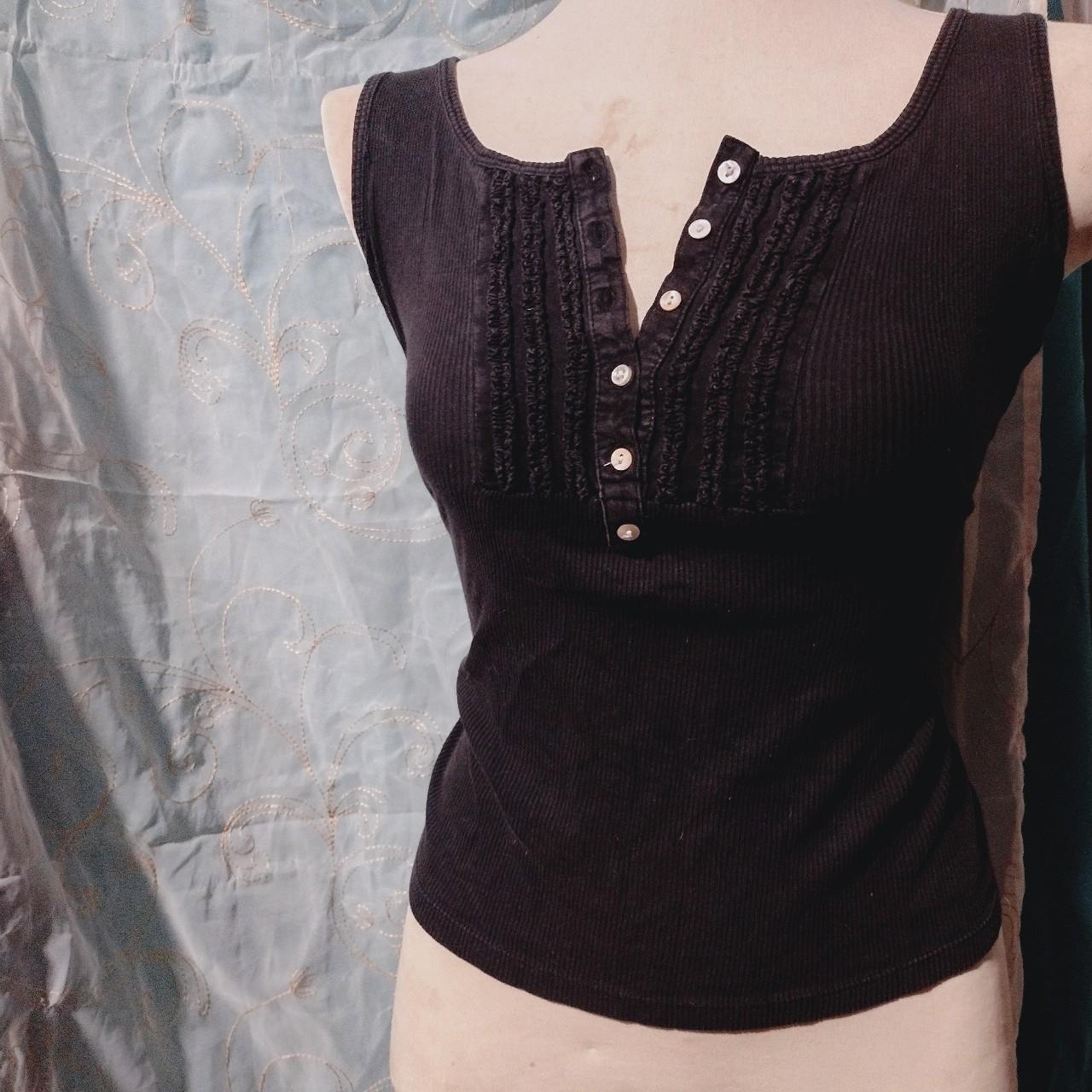 M.K.M Black frill tank top with button detail... | Depop