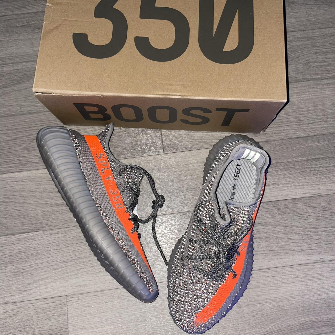 Yeezy Men's Orange and Grey Trainers | Depop