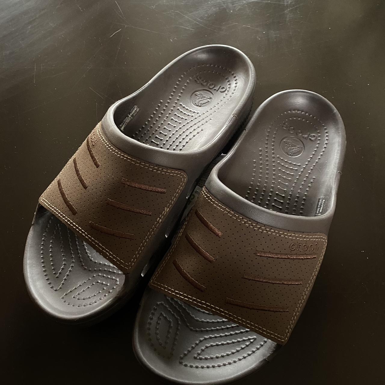 croc sliders brown uk 8 brand new with tags - Depop
