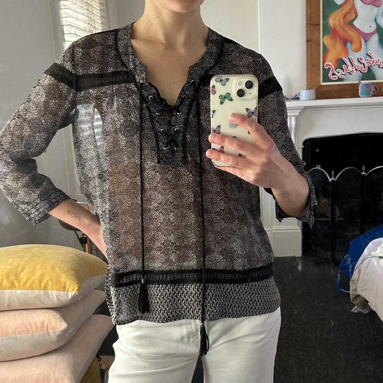 The Kooples sheer lace up blouse Size small - fits... - Depop