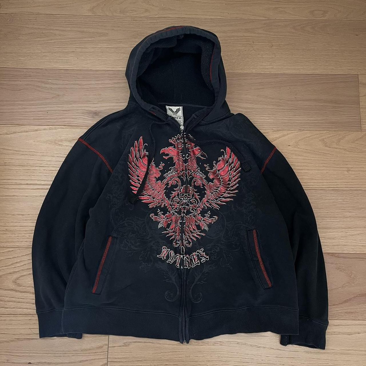 Y2k Avirex black and red zip up hoodie #y2k #skater... - Depop