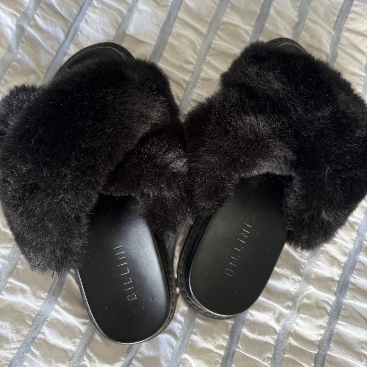 Billini Fluffy Slides Black Never worn - Purchased... - Depop