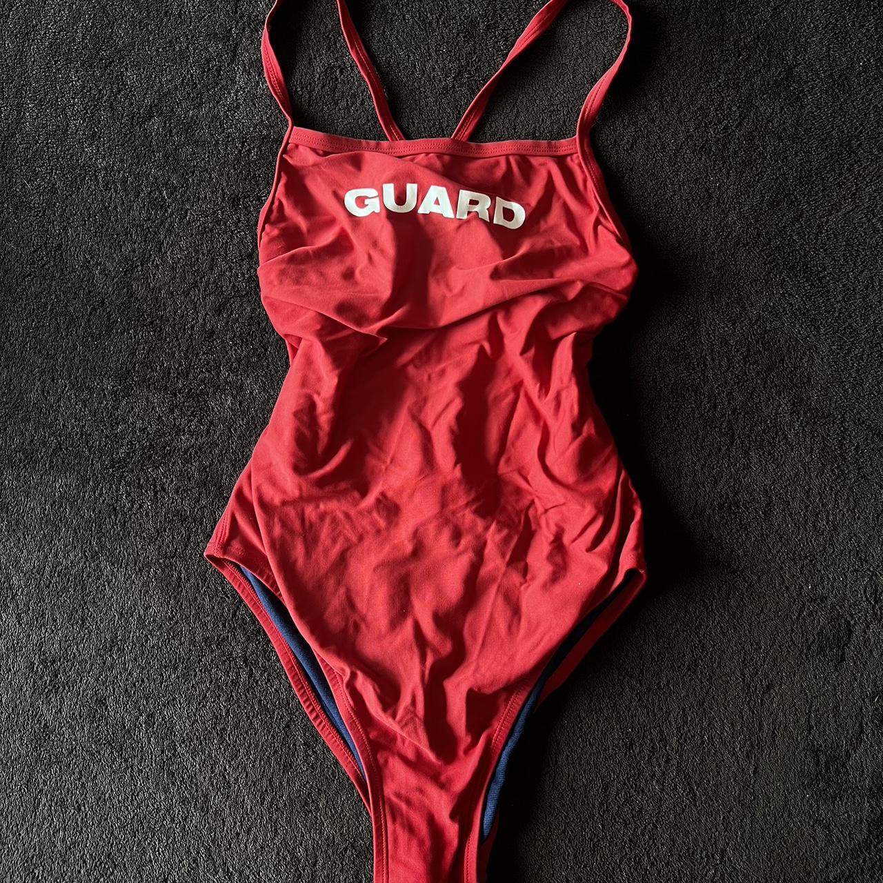Vintage red Kiefer lifeguard one piece swim suit... | Depop