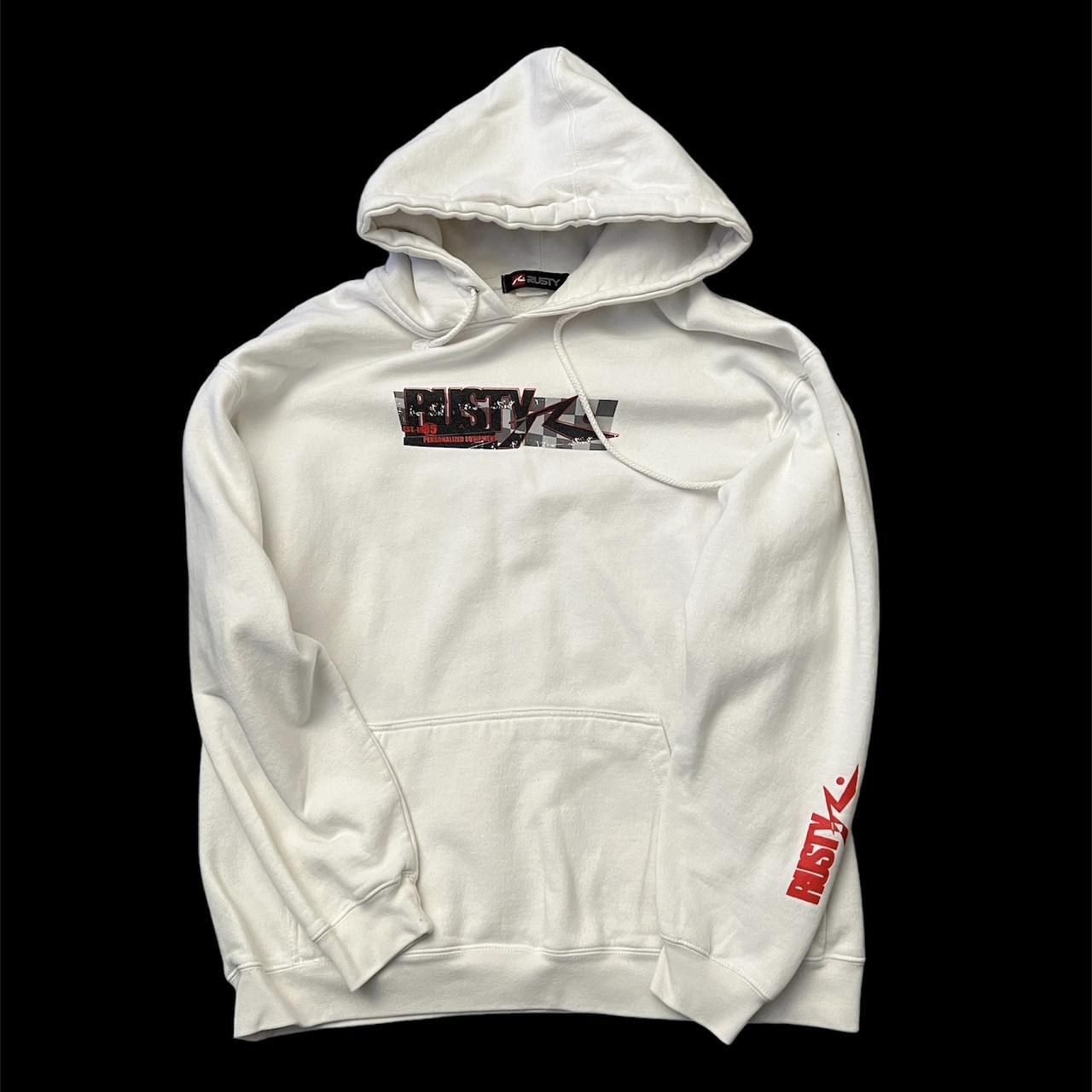 WHITE “RUSTY” VINTAGE HOODIE SUPER NICE FIT NAD WASH... - Depop