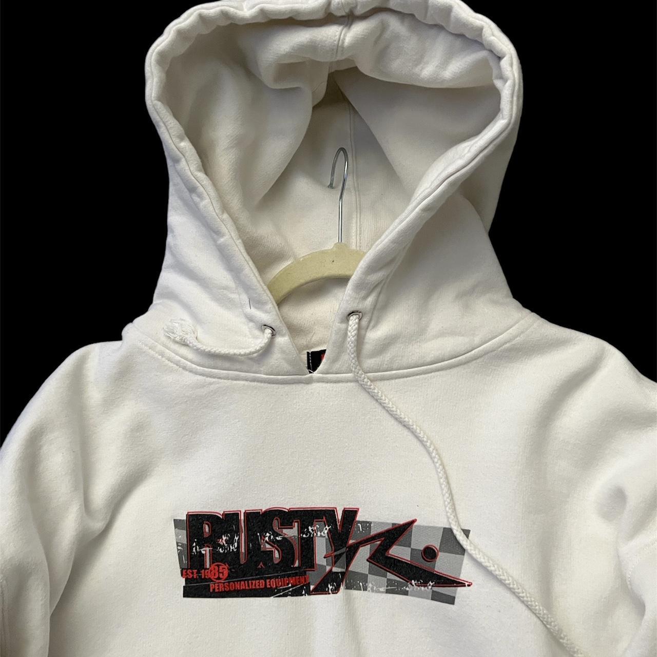 WHITE “RUSTY” VINTAGE HOODIE SUPER NICE FIT NAD WASH... - Depop