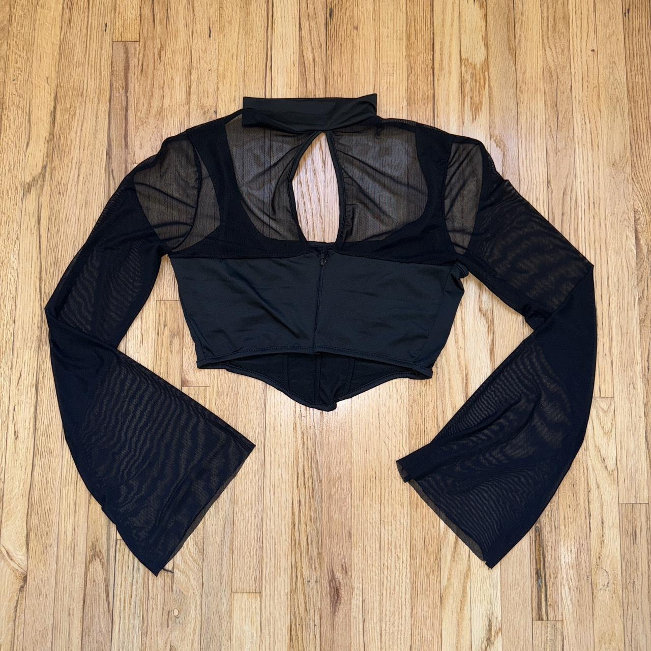 Mesh sleeve corset look top Neck collar Worn once... - Depop