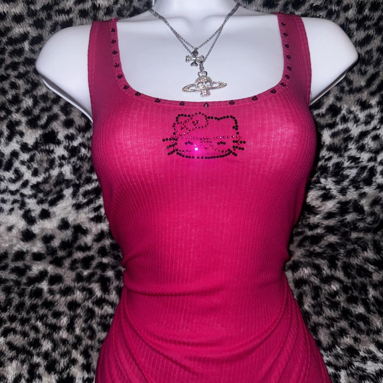 ☆Emo Pink Hello Kitty Rhinestone Tank Top with pink... - Depop