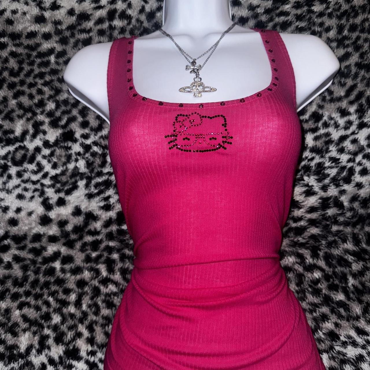 ☆Emo Pink Hello Kitty Rhinestone Tank Top with pink... - Depop