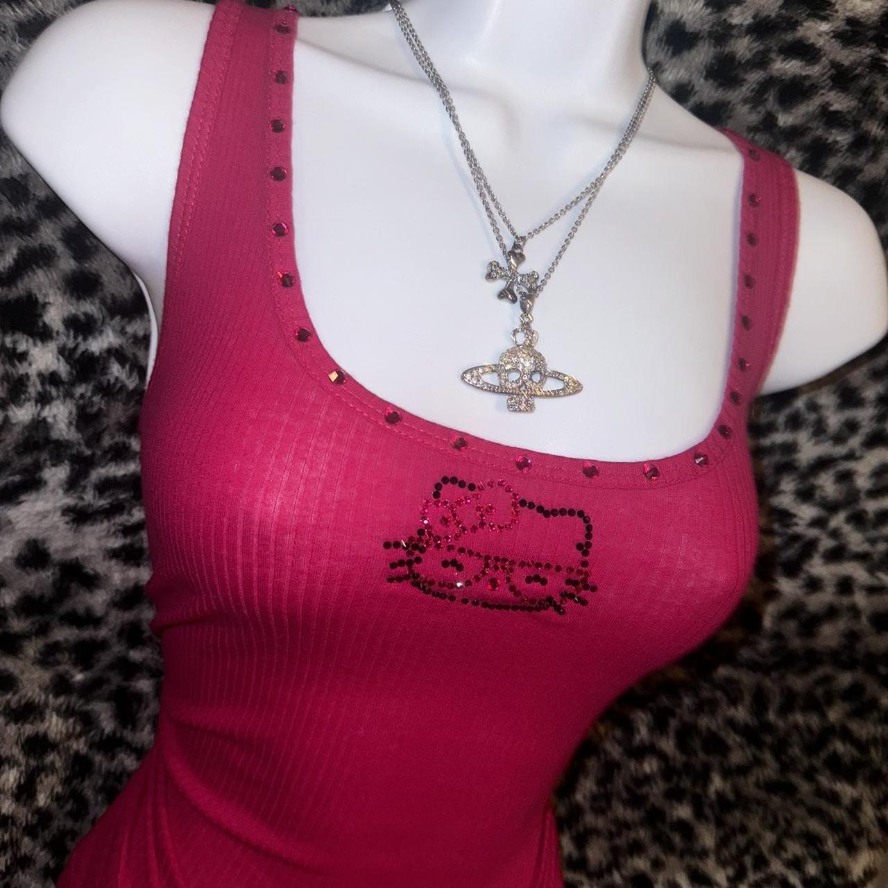 ☆Emo Pink Hello Kitty Rhinestone Tank Top with pink... - Depop