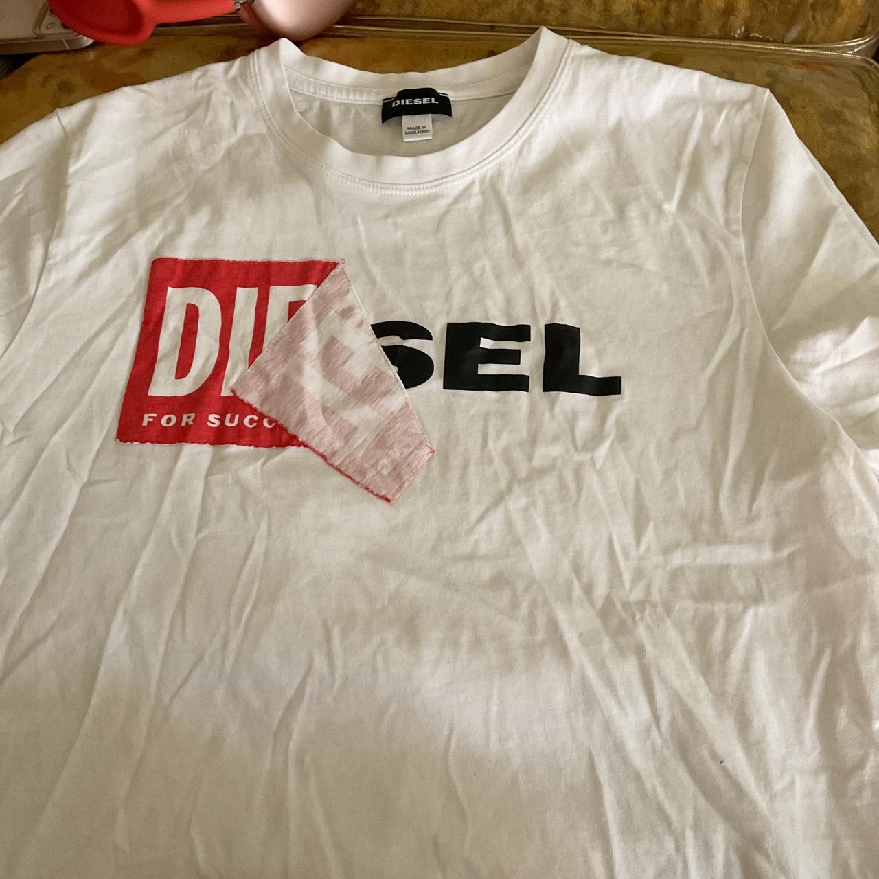 Diesel Men's White and Red T-shirt | Depop
