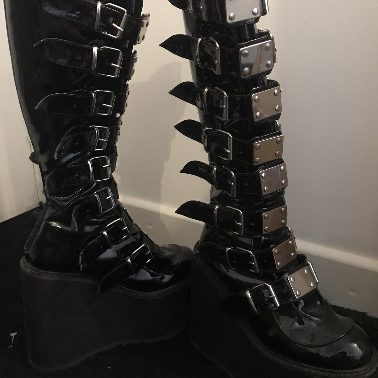 demonias metal boots high platform black gothic punk... - Depop
