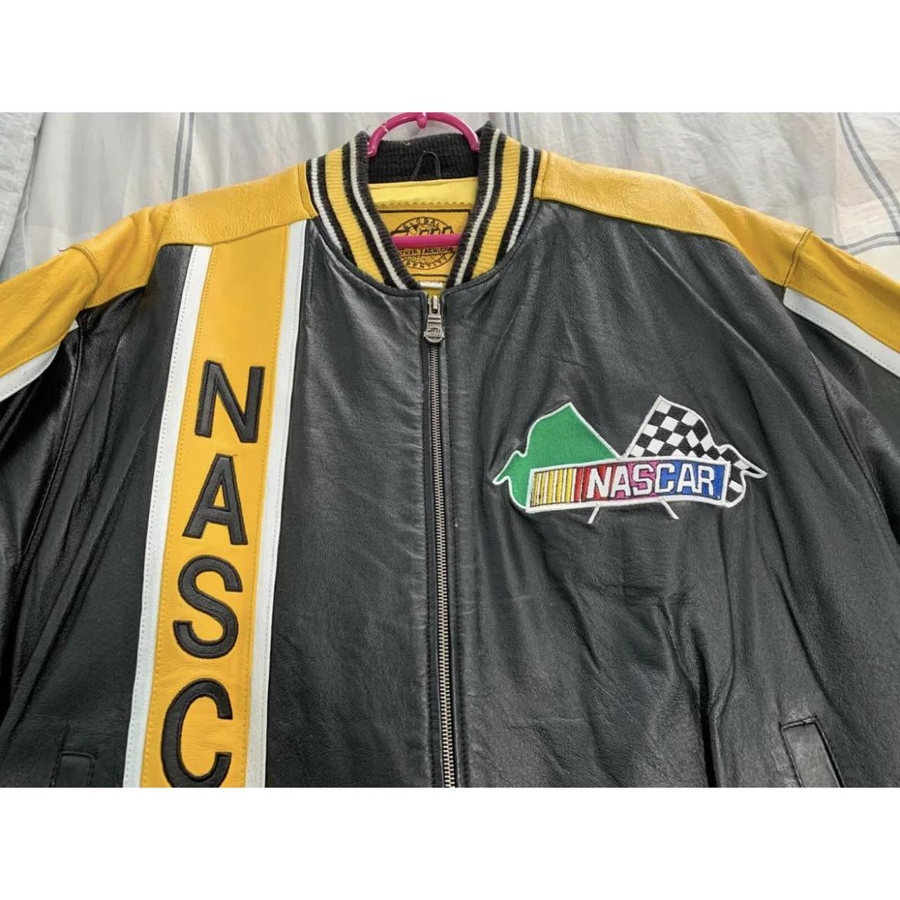 Vintage leather nascar racing jacket Black and... - Depop