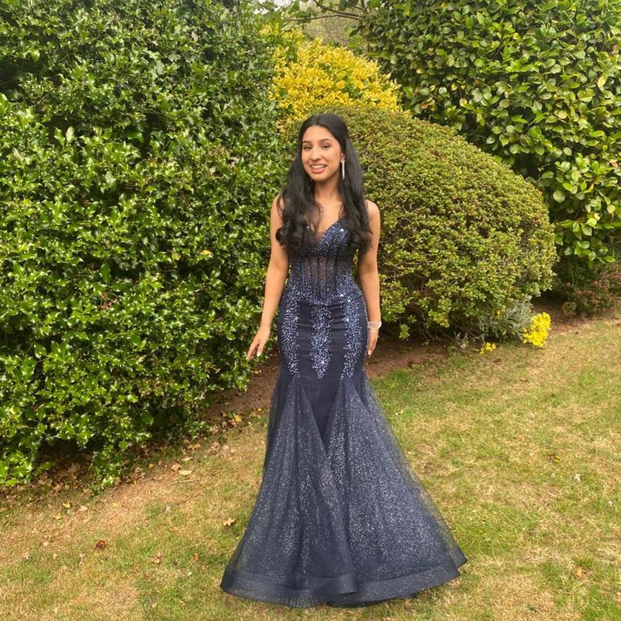 Beautiful Navy Blue Prom Dress Embodied With Sequins Depop