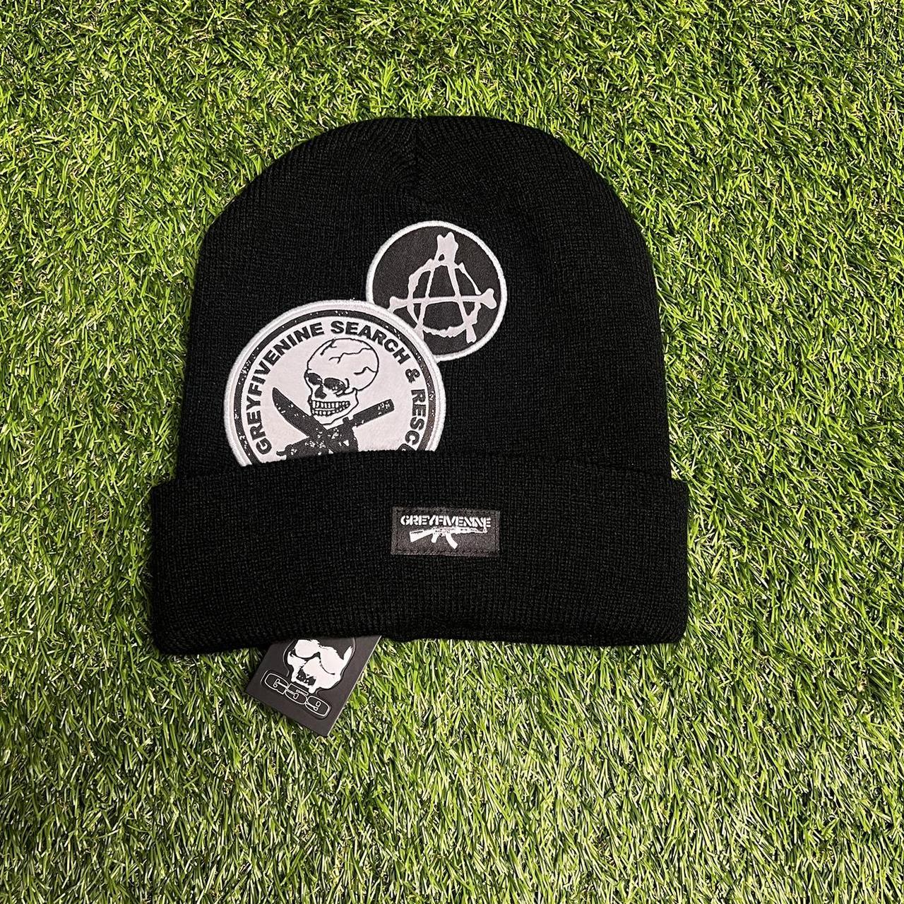 -black g59 beanie with patches -unisex -new with... - Depop