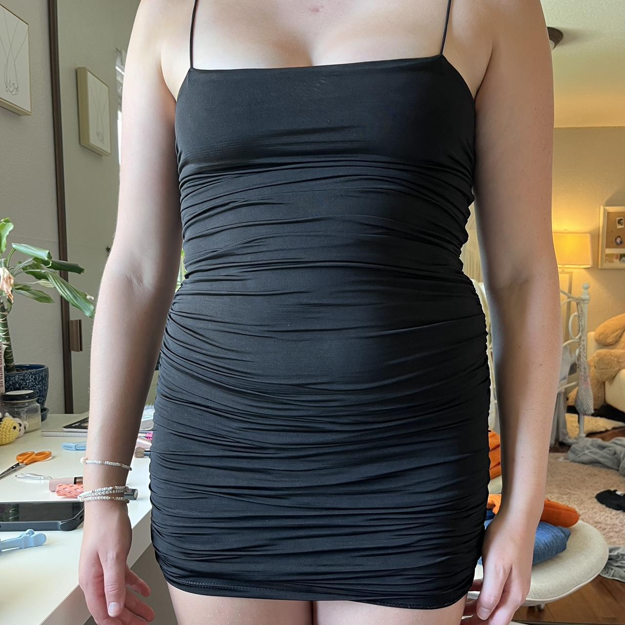 Spegetti Strap Black Dress With Scrunches Size Depop