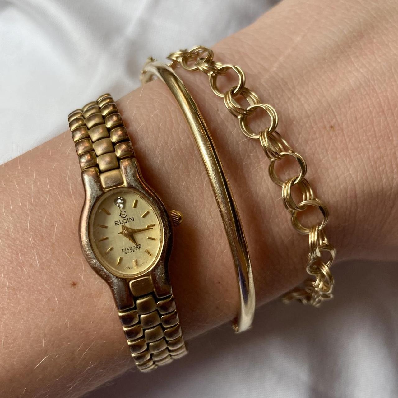 Vintage Elgin gold wrist watch Stainless steel with... - Depop