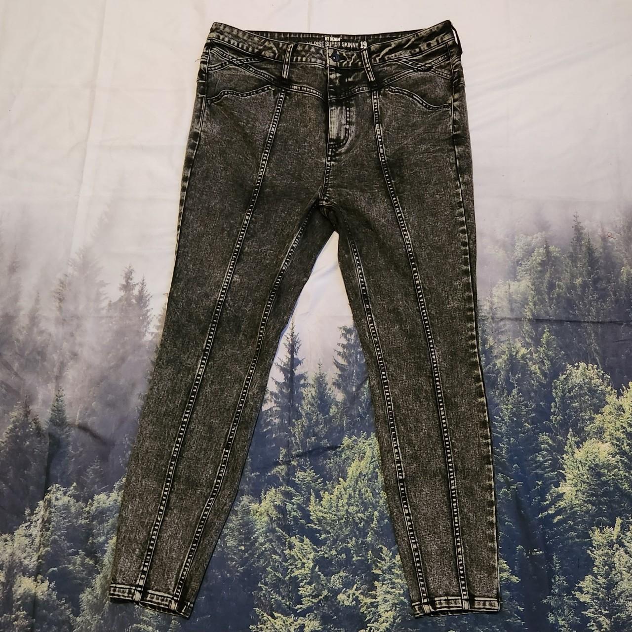 Grey and Black Acid Wash Jeans with Vertical... - Depop