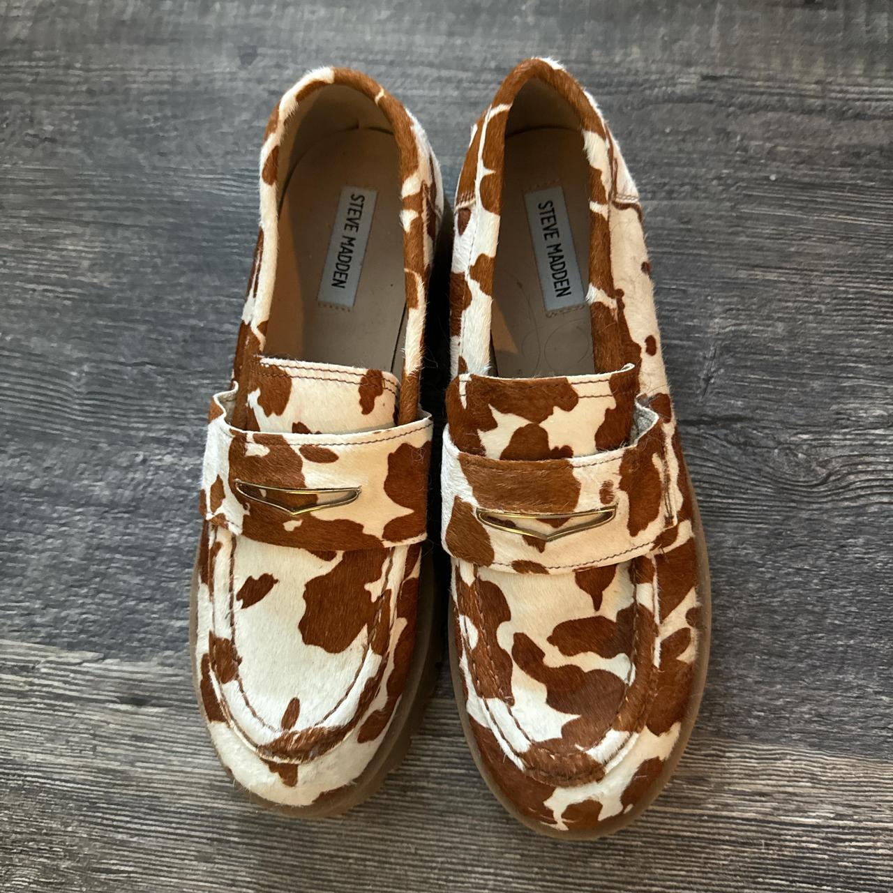 Steve Madden cow print loafers. Never worn womens... - Depop