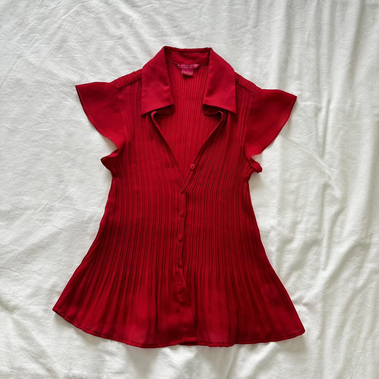 Red Collared Blouse ・ ・ Super Cute to layer on top... - Depop