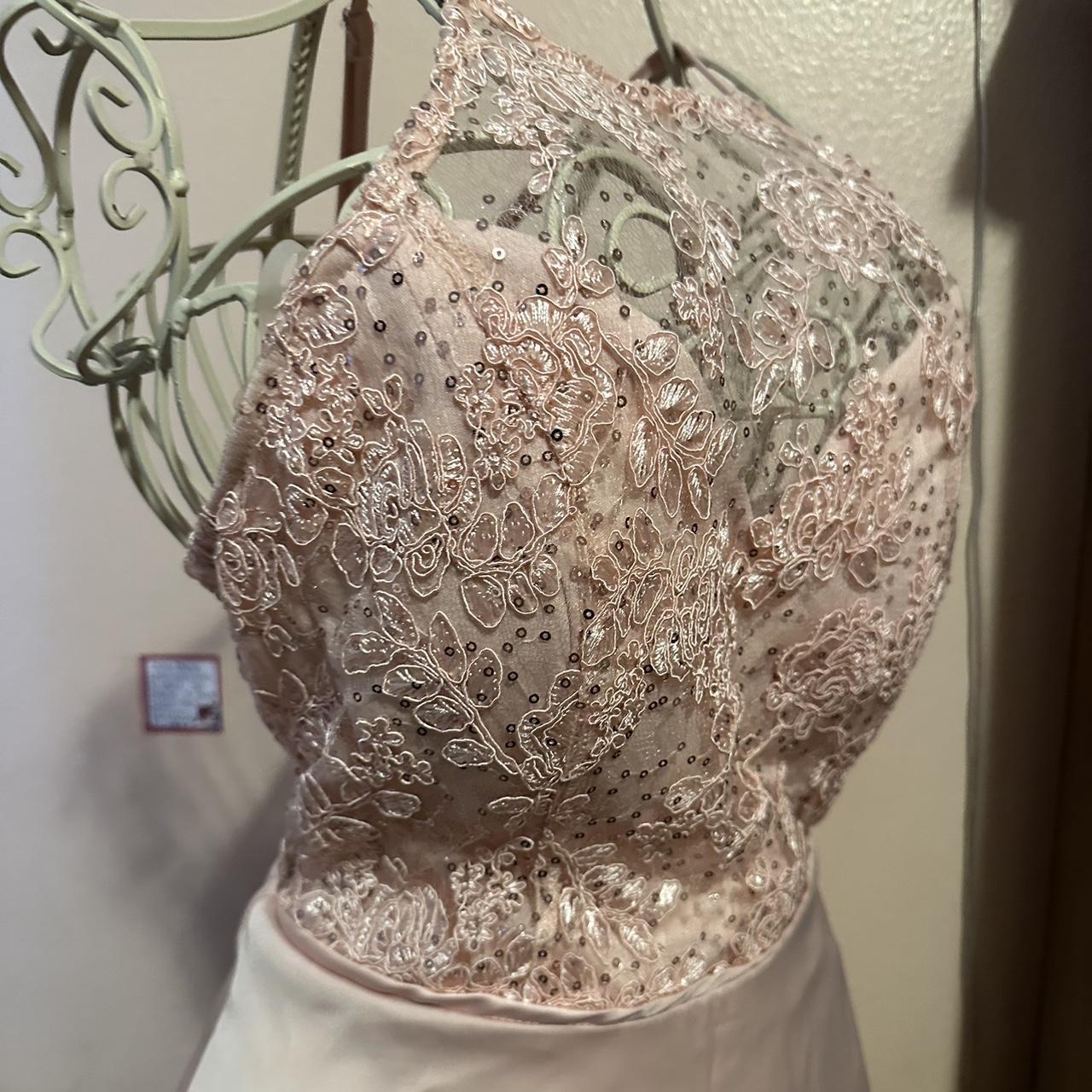 Light pretty pink- top is floral and halter... - Depop