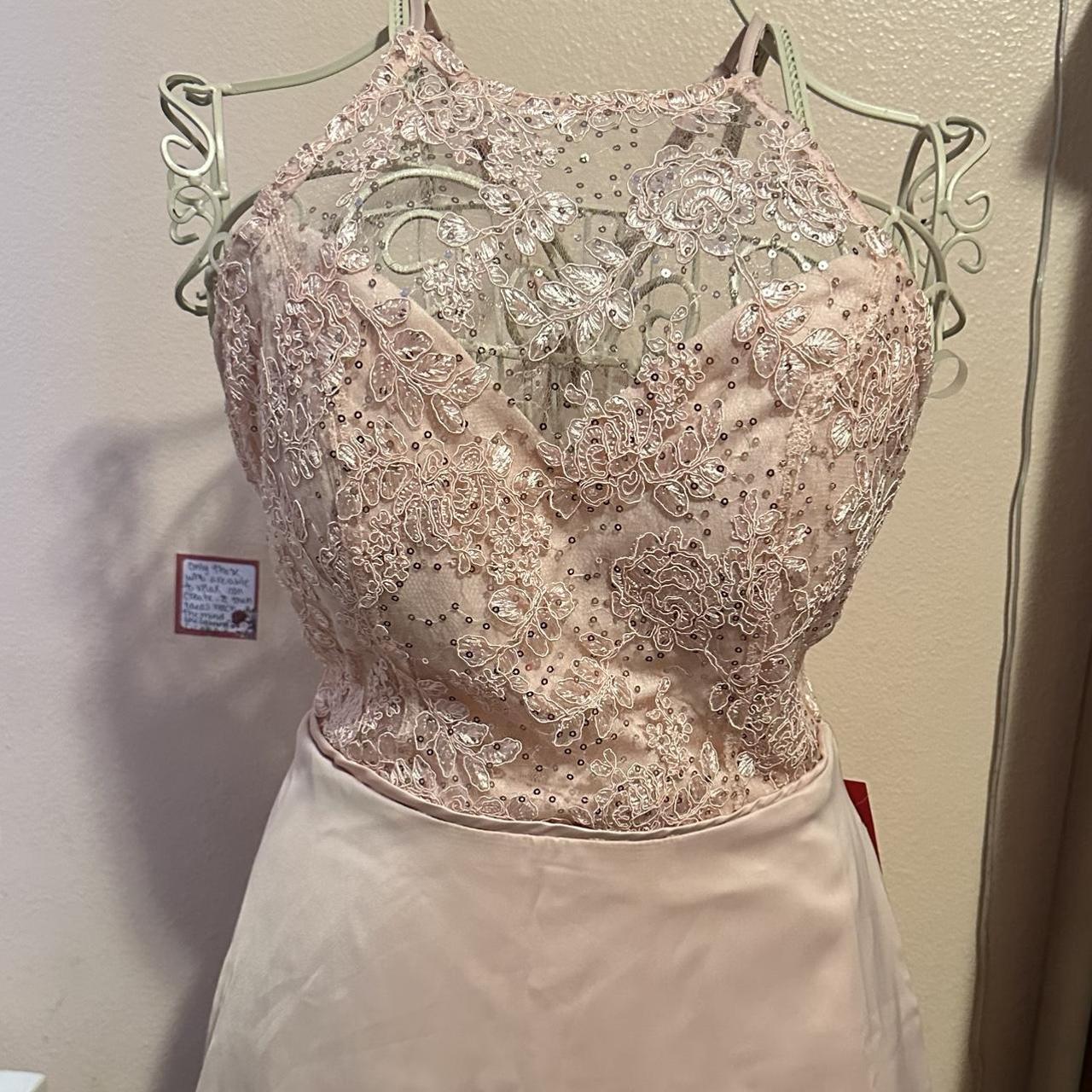 Light pretty pink- top is floral and halter... - Depop