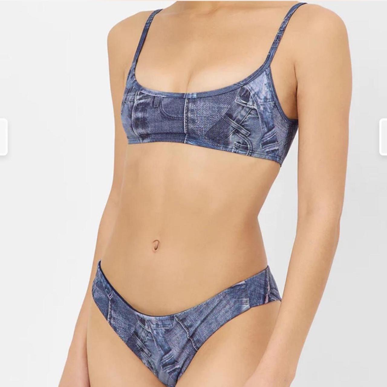 frankie's bikinis blue denim patterned bikini set,... | Depop