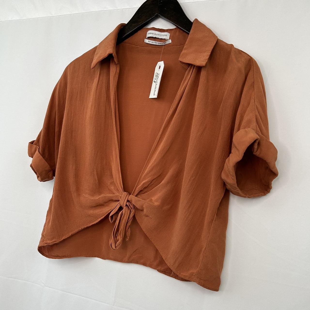 Satin copper cropped blouse Urban Outfitters super... - Depop