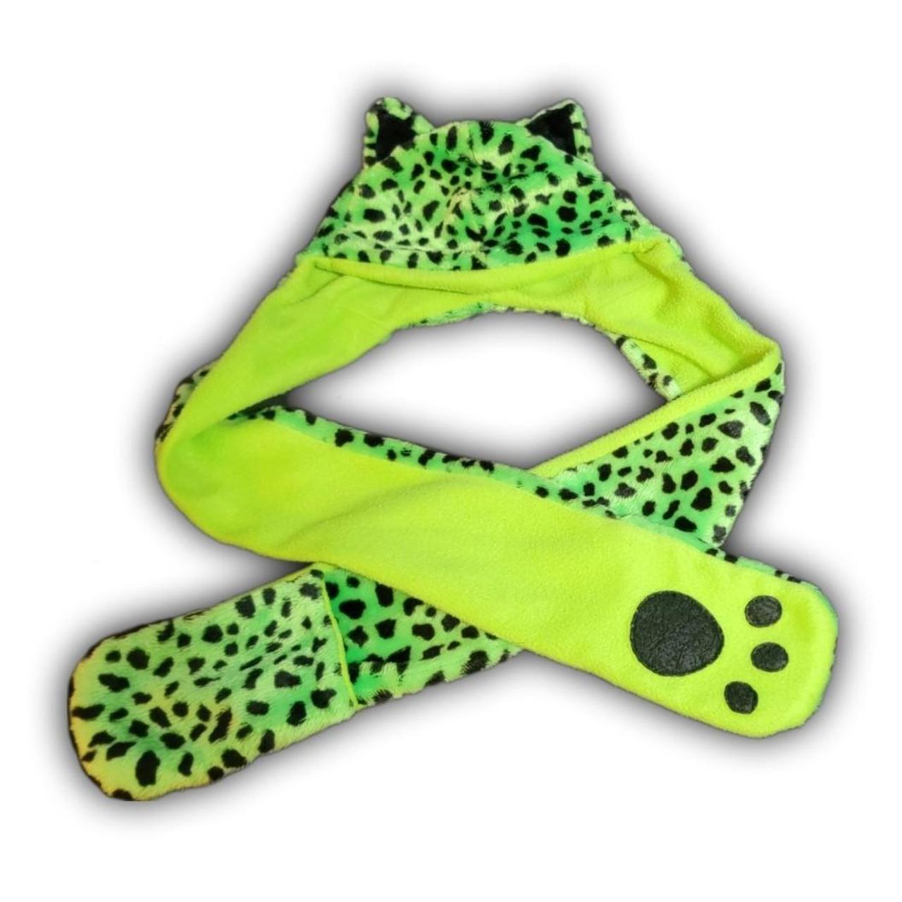 neon green leopard animal hood 7/10 condition price... - Depop