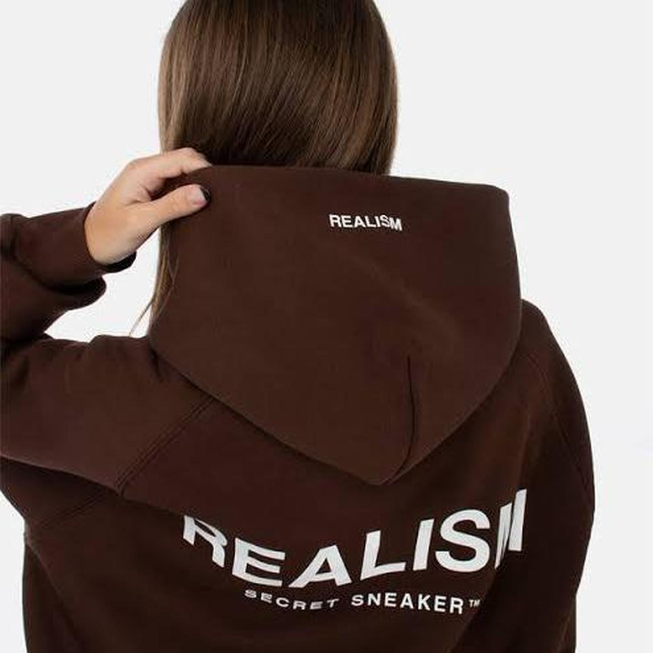 Selling like new Brown Realism Hoodie in size Medium... - Depop