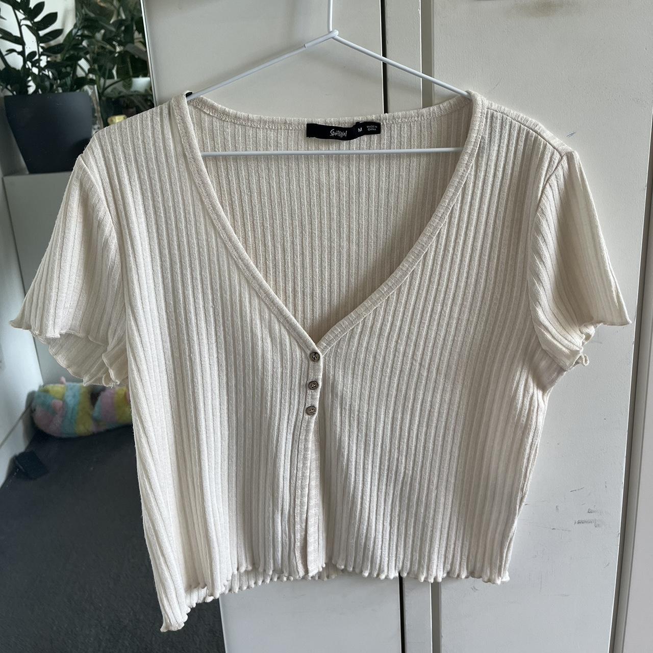 Cream front split top Size M - Depop